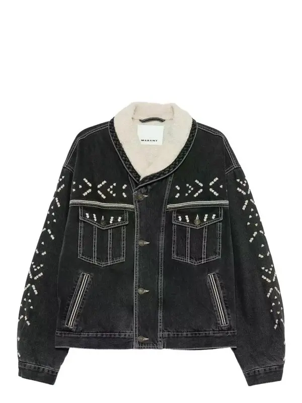 Isabel Marant Étoile Embroidered Denim Trucker Jacket - Black