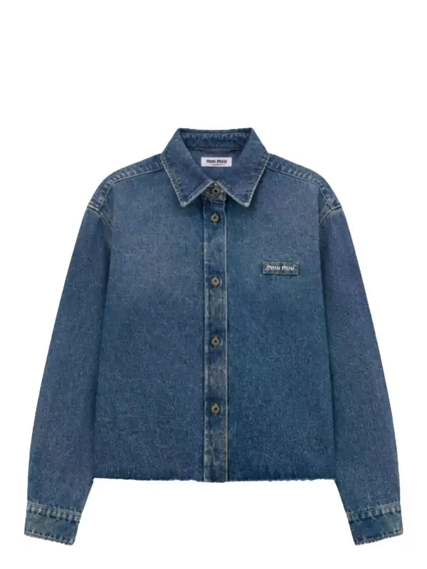 Miu Miu Logo Patch Raw-cut Denim Shirt - Blue
