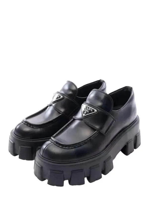Prada Logo Plate Platform Loafers - Black
