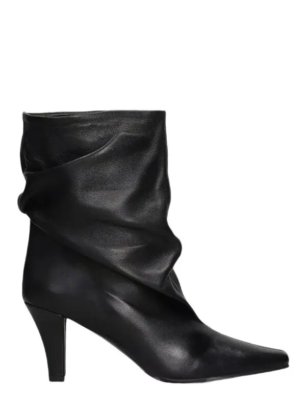 THE SELLER Slouchy Pointed-toe Leather Ankle Boots - Black