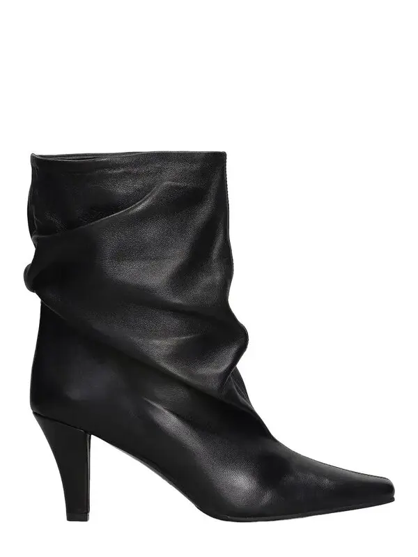 THE SELLER Slouchy Pointed-toe Leather Ankle Boots - Black