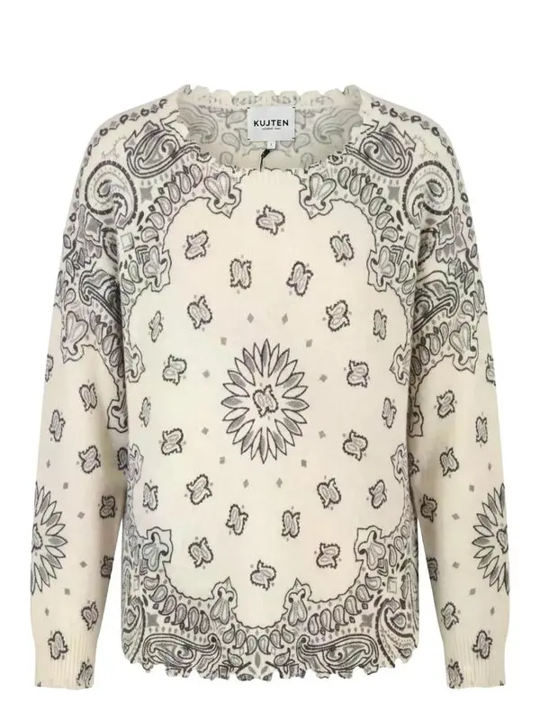 KUJTEN Paisley Print Distressed Effect Cashmere Sweater - Neutrals