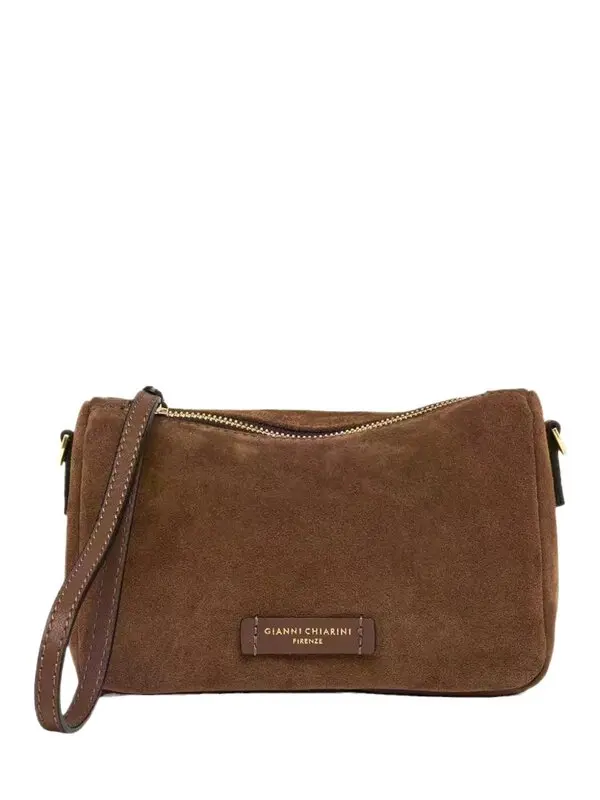 GIANNI CHIARINI Small Nora Pouch Logo-patch Suede Clutch Bag - Brown