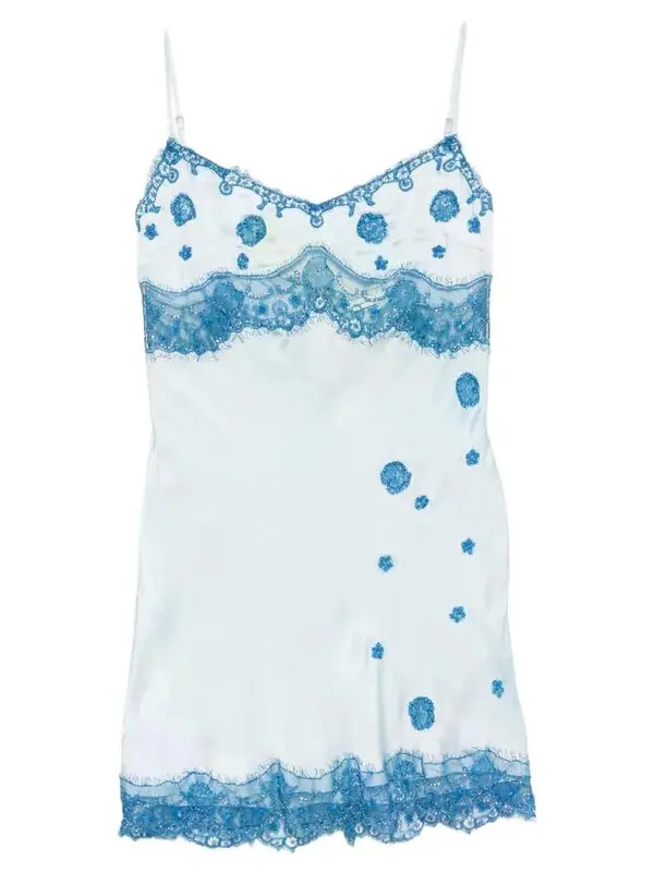 ASTA RESORT Beaded Lace-trim Mini Dress - Blue