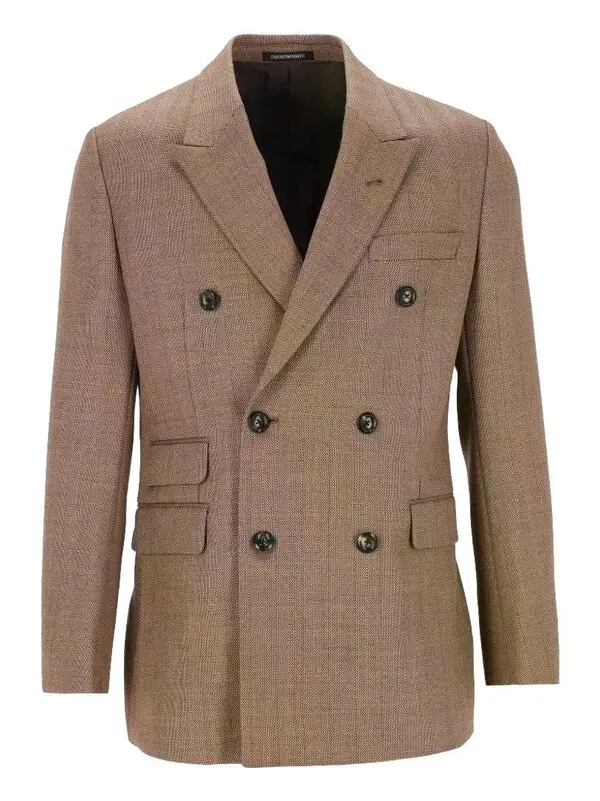 Emporio Armani Lined Blazer In Herringbone Virgin Wool - Brown