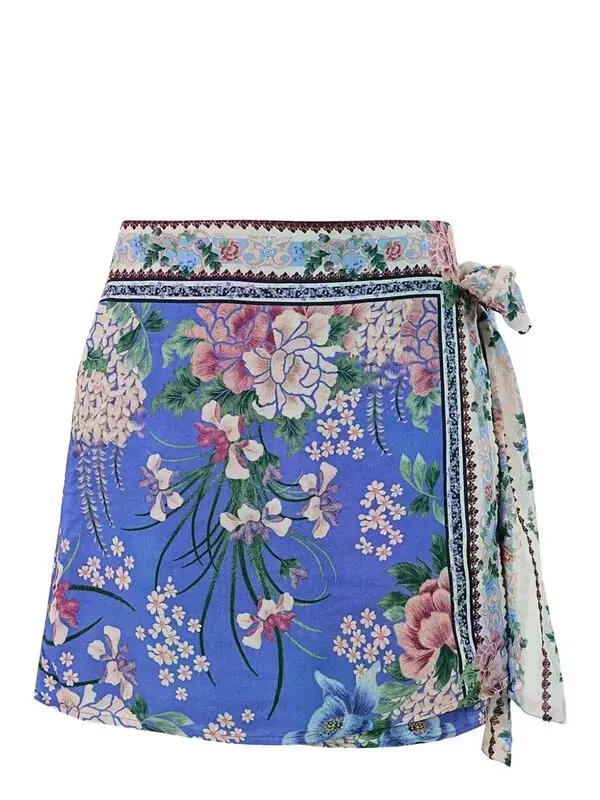 Agua Bendita Floral Print Wrap Mini Skirt - Blue