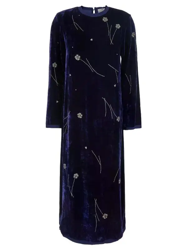 FORTE_FORTE Fleurs D'orient Bead-embellished Velvet Midi Dress - Blue