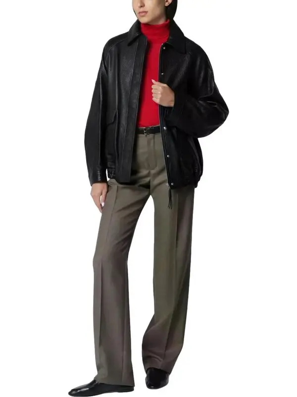 RÓHE Leather Bomber Jacket - Black