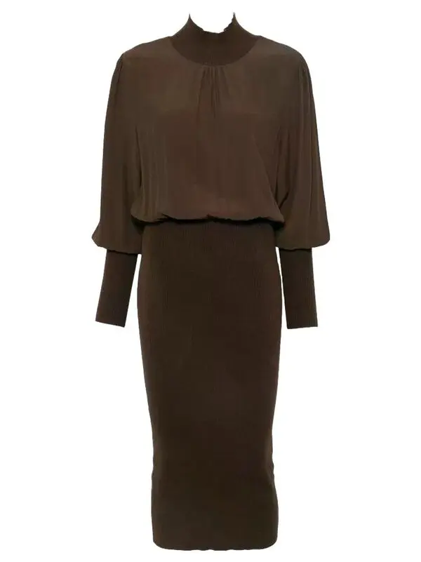 TWINSET Ribbed-knit High-neck Midi Dress - Brown