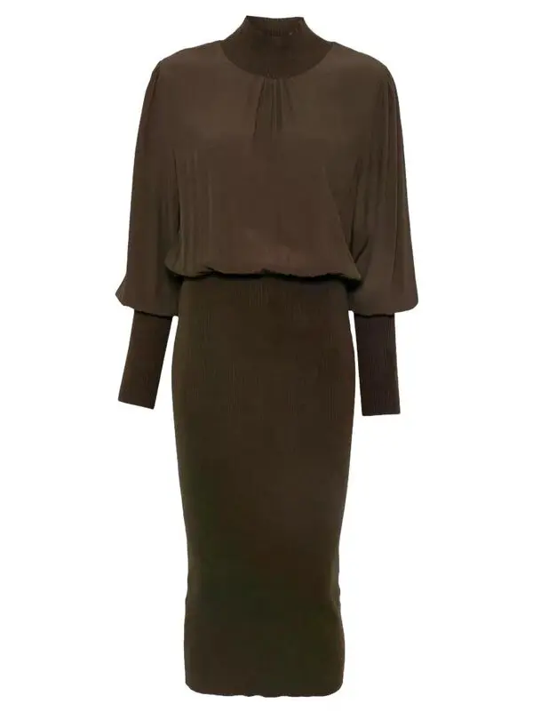 TWINSET Ribbed-knit High-neck Midi Dress - Brown