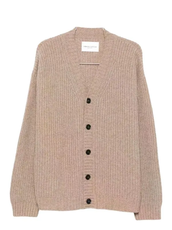 ROBERTO COLLINA V-neck Ribbed Cardigan - Brown