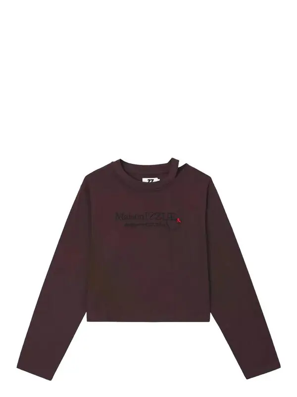 Izzue Logo-embroidered Cut-out Long-sleeved Cropped T-shirt - Purple