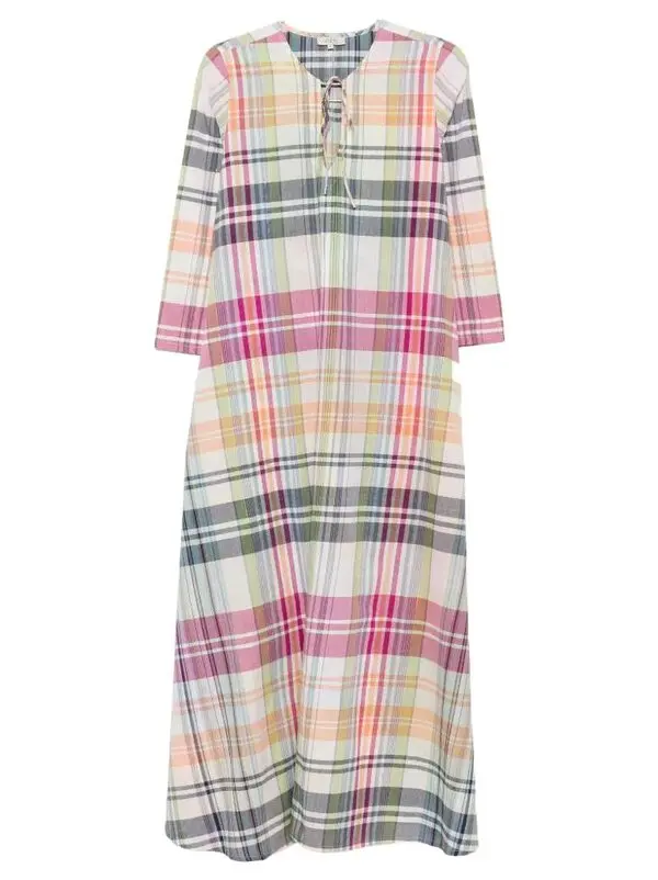 ORDI.TO Lavinia Check-print Tie-fastening Maxi Dress - Neutrals