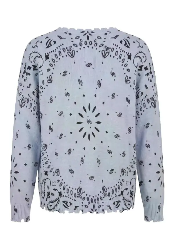 KUJTEN Cashmere Bandana Print Crew Neck Sweater - Blue