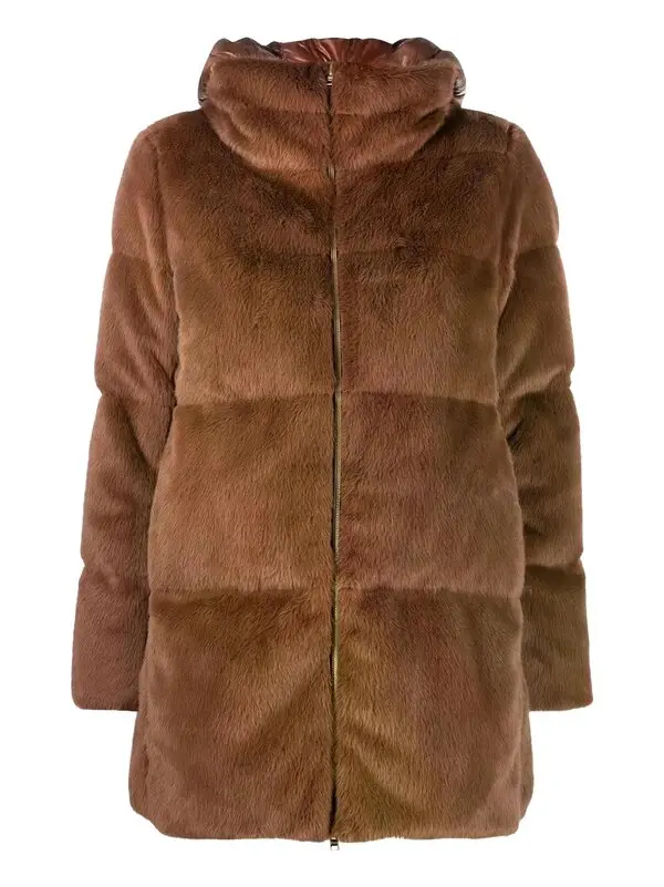 Herno Faux-fur Padded Hooded Coat - Brown