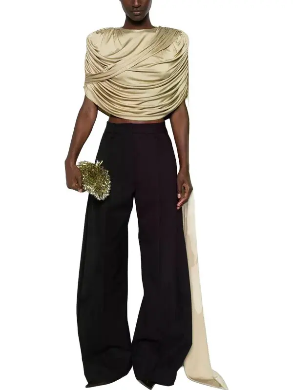 THE NEW ARRIVALS ILKYAZ OZEL Sage Draped Asymmetric Neck Top - Green