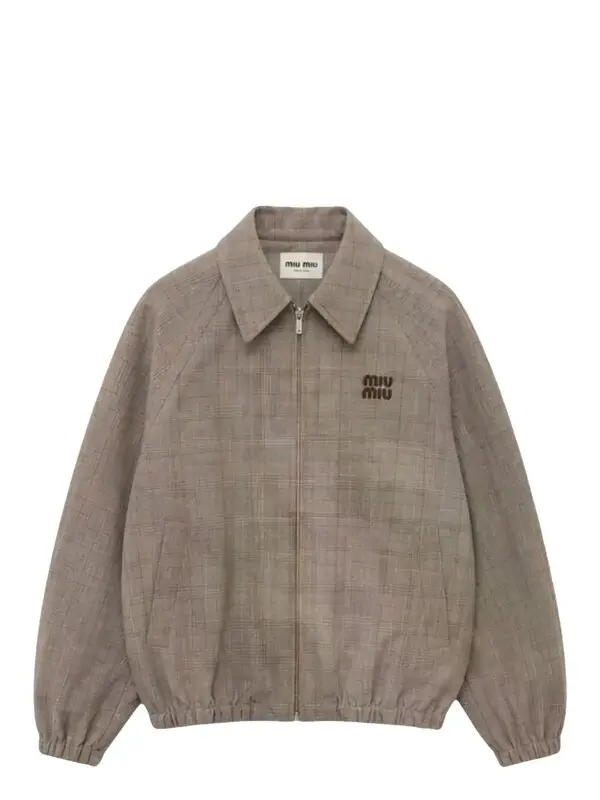 Miu Miu Prince Of Wales Checked Blouson Jacket - Brown