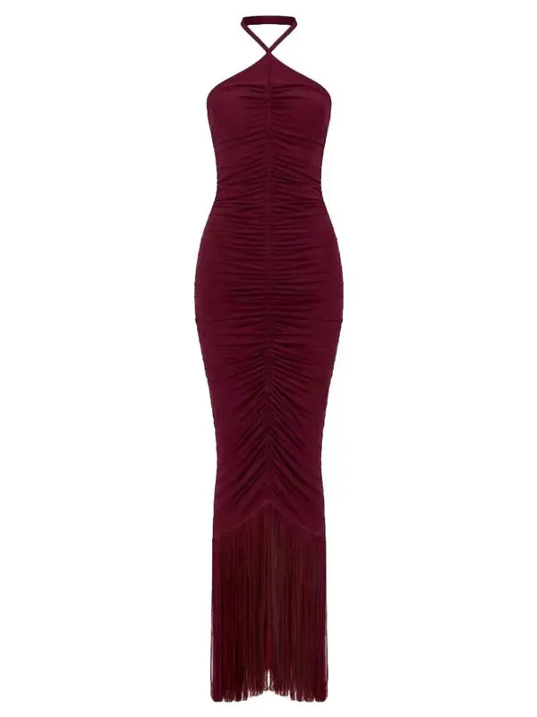 BAOBAB Zoe Ruched Fringe-detail Maxi Dress - Red
