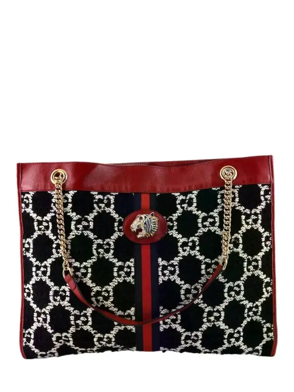 Gucci Rajah Chain Gg Tweed Large Tote Bag - Black