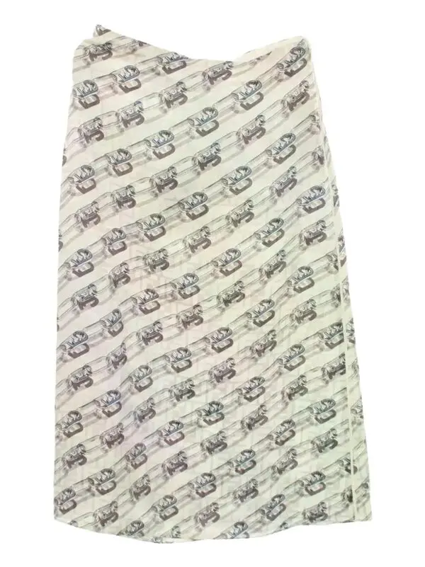 Fendi Off- Silk Chain Print Midi Skirt - White