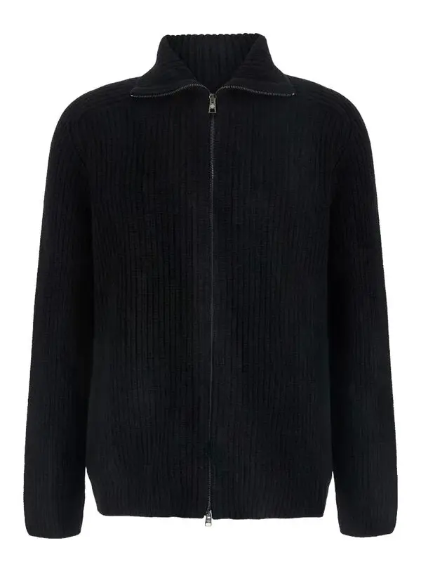 Tagliatore Ribbed Knit Zip-up Cardigan - Black
