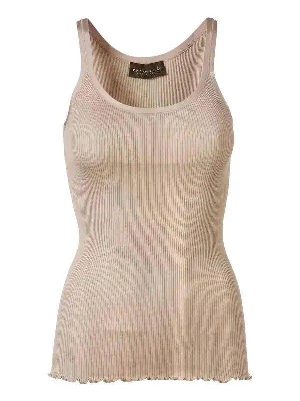 ROSEMUNDE Ribbed Silk Sleeveless Top With Ruffled Hem - Brown