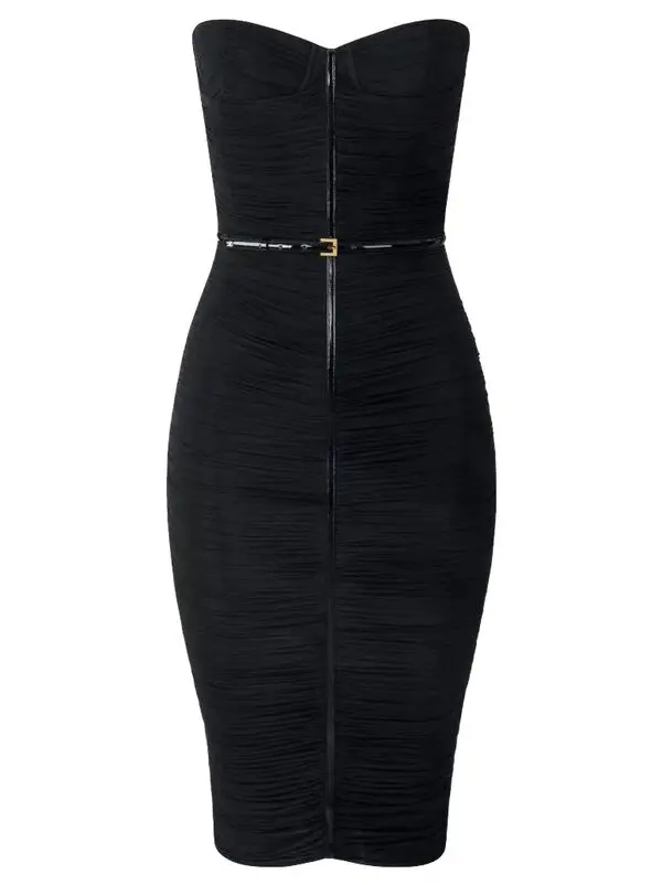 Elisabetta Franchi Off-the-shoulder Stretch Jersey Midi Dress With Belt - Black