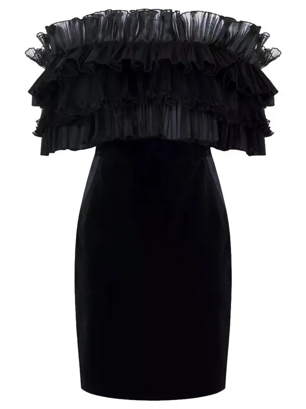 Elisabetta Franchi Dress In Velvet Fabric With Flounces - Black