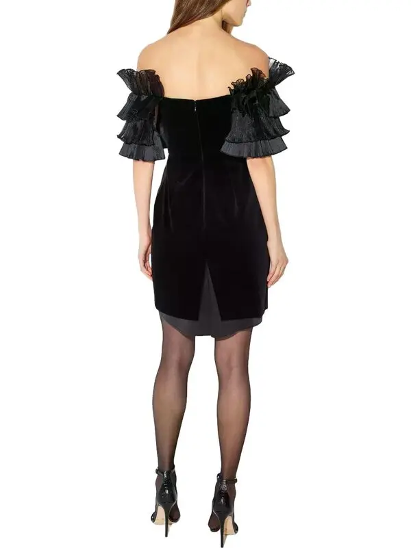 Elisabetta Franchi Velvet Off-the-shoulder Dress With Oversized Flounces - Black