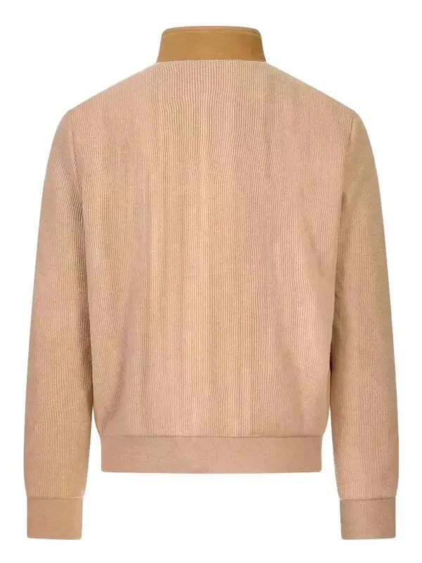 Canali Suede-panelled Ribbed-knit Jacket - Brown