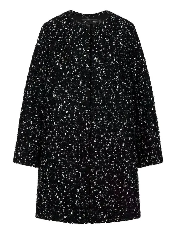 Oscar De La Renta Sequin-embellished Tweed Single-breasted Coat - Black