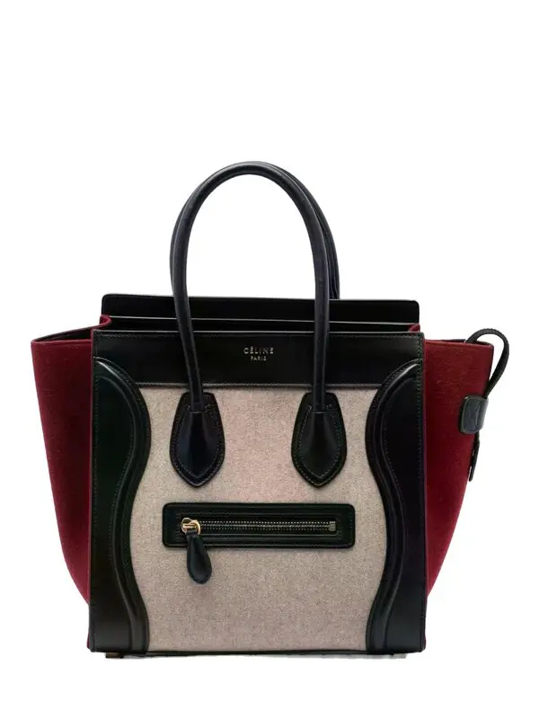 Celine 2015 Micro Tricolor Felt Wool And Calfskin Luggage Tote Bag - Black