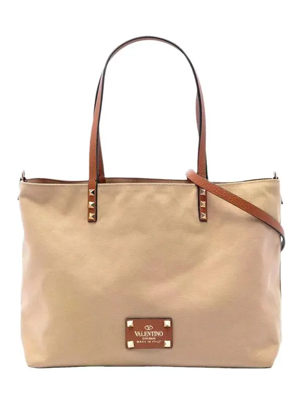 Valentino Garavani 2018-2026 Canvas Rockstud Glam Lace Reversible Tote Satchel - Neutrals