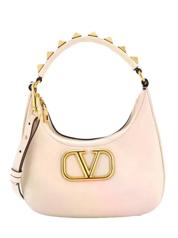 Valentino Garavani Stud Sign Zip Leather Hobo Bag - Neutrals