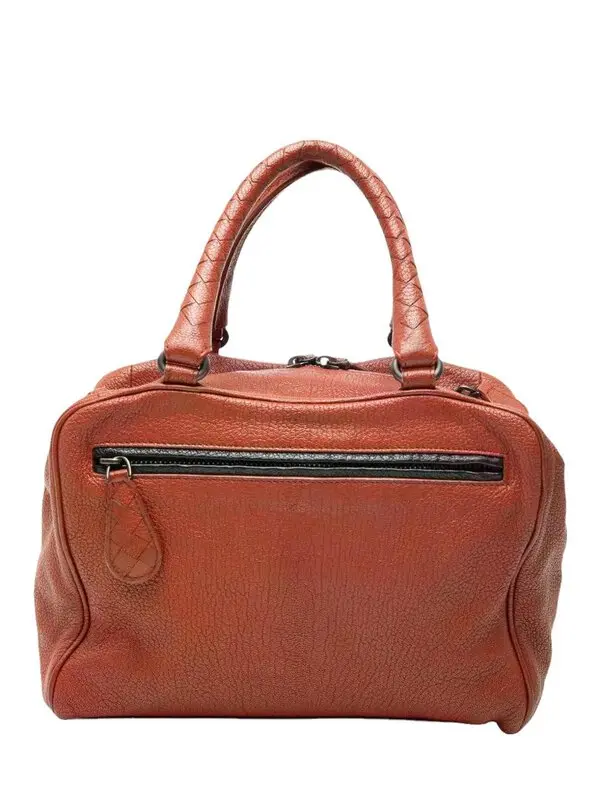 Bottega Veneta Small Intrecciato Trimmed Goatskin Madras Handbag - Brown