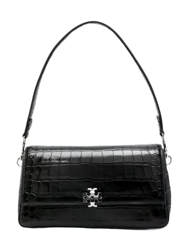 Tory Burch Charlie Croc-embossed Shoulder Bag - Black