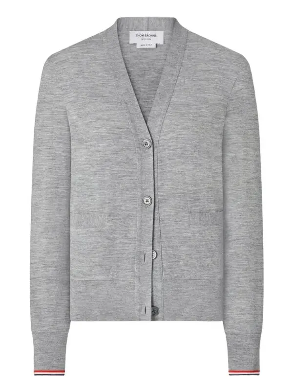 Thom Browne V-neck Cardigan With Rwb Stripe Detail - Grey