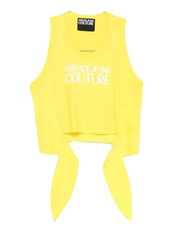 Versace Logo-print Draped Sleeveless Top - Yellow