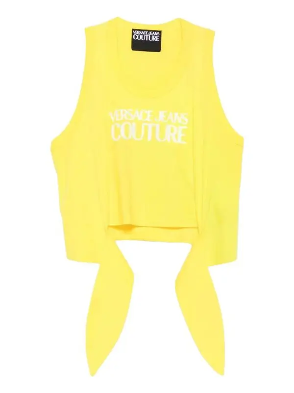 Versace Logo-print Draped-detail Top - Yellow