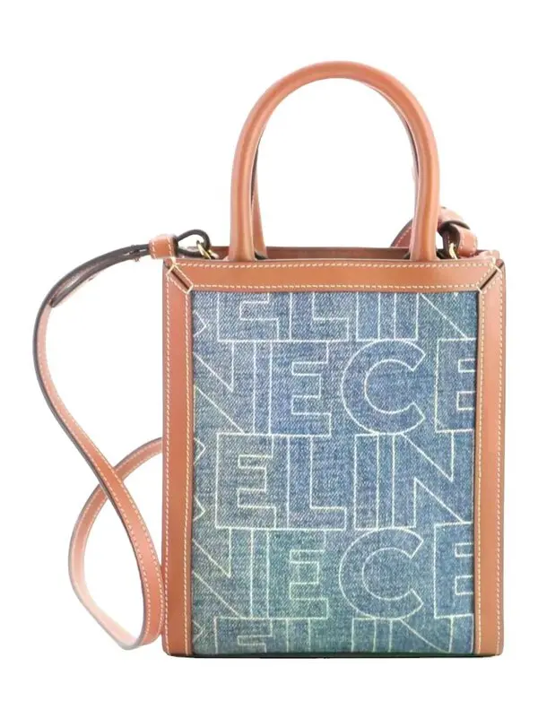 Celine Vertical Cabas Printed Denim With Leather Mini Tote Bag - Blue