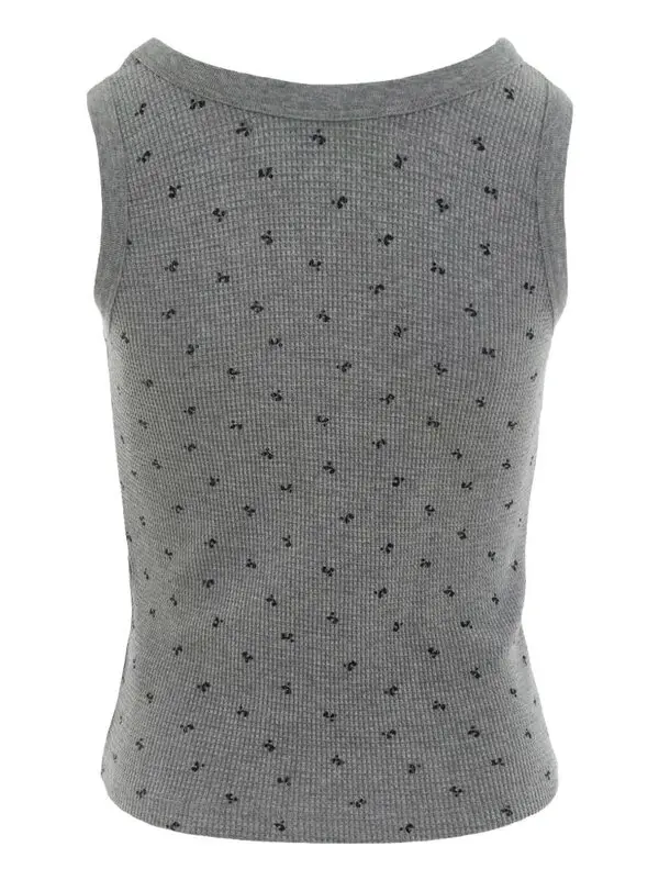 REST&RECREATION Floral Print Waffle Knit Top - Grey