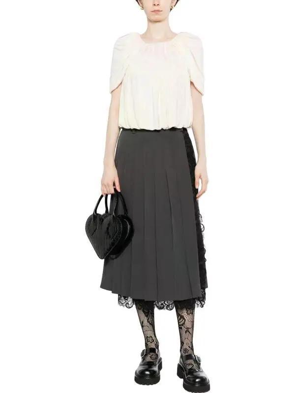 FETICO Gathered Short-sleeve Blouse In Ecru - Grey