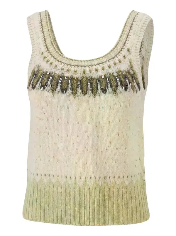 Ermanno Scervino Sleeveless Knitted Top With Bead Embellishment - Neutrals