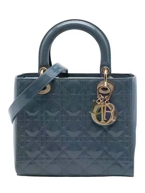Dior 2019 Medium Patent Cannage Lady Satchel - Blue