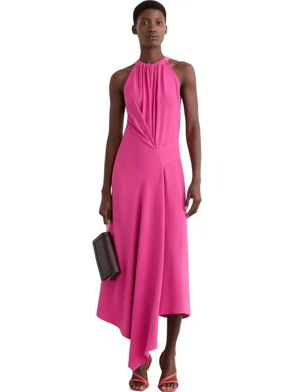 REISS Drape-detail Sleeveless Midi Dress - Raspberry Pink