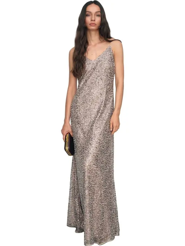 REISS Sequin Maxi Slip Dress - Silver