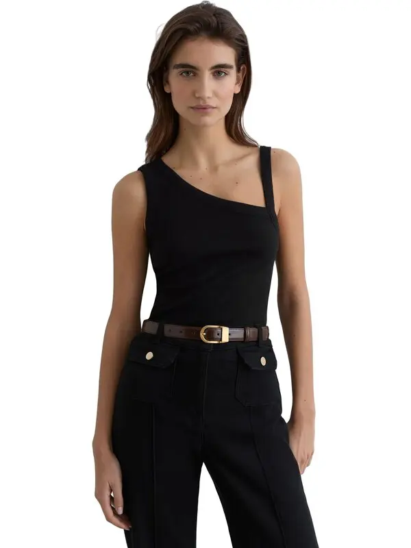 REISS Stretch-cotton Asymmetric-neck Vest - Black