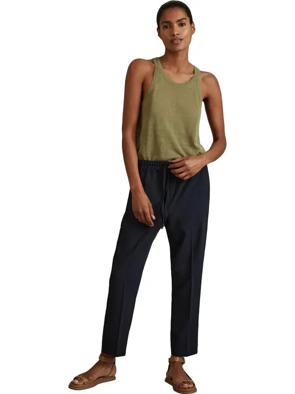 REISS Tapered Pull-on Trousers - Navy