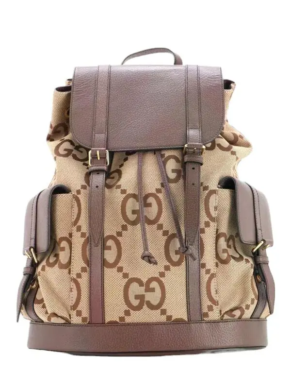 Gucci Double Pocket Belt Jumbo Gg Canvas And Leather Large Backpack - Brown