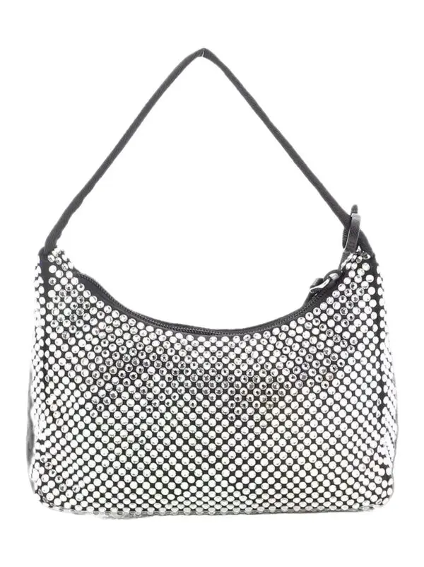 Prada Re-edition 2000 Crystal Embellished Satin Mini Hobo Bag - Black
